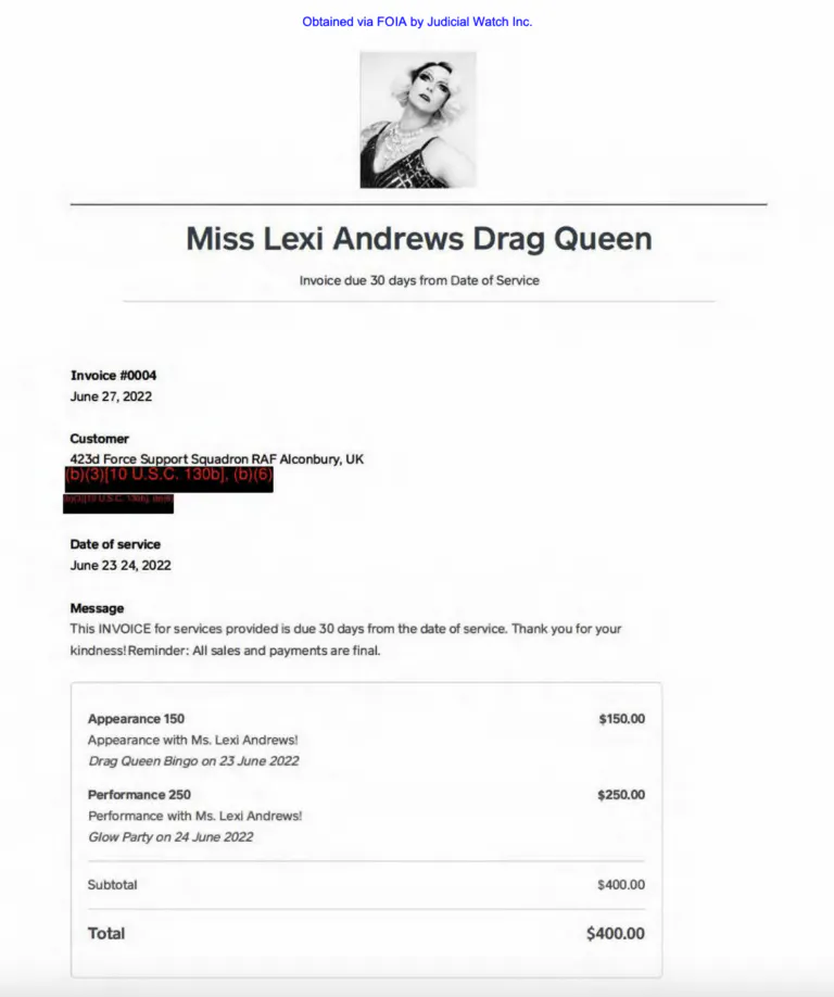 Air Force Hired Drag Queen For Bingo, Glow Party, Invoice Reveals ...