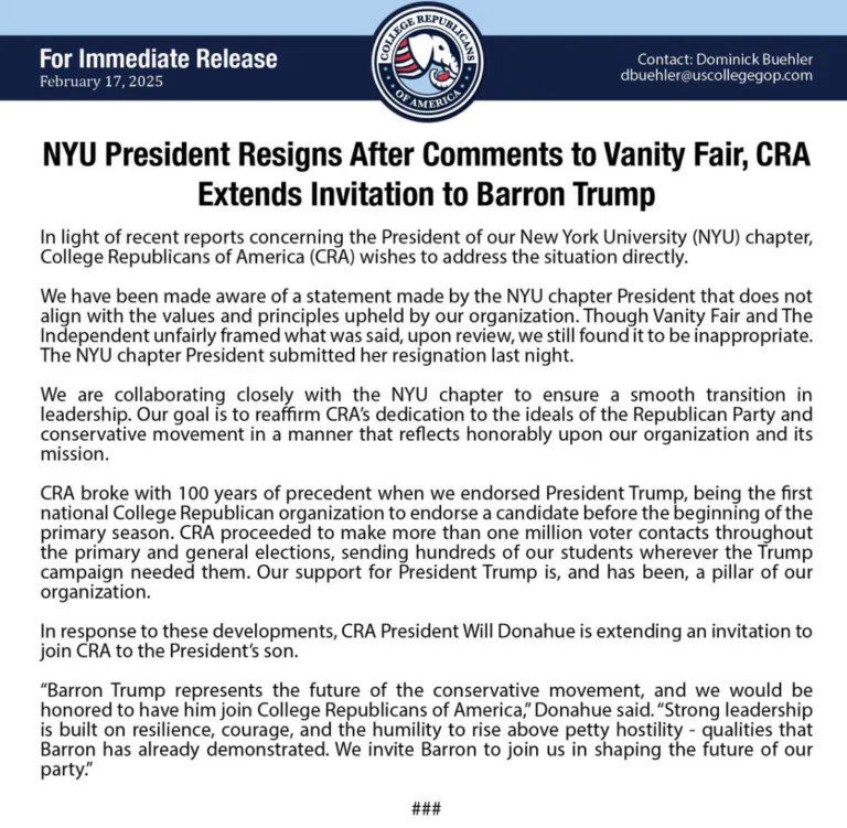 NYU’s College Republican President Resigns After Comments About Barron ...